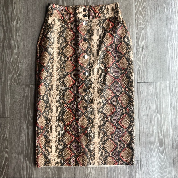 Zara | Skirts | Zara Python Print Snap Front Faux Leather Skirt | Poshmark